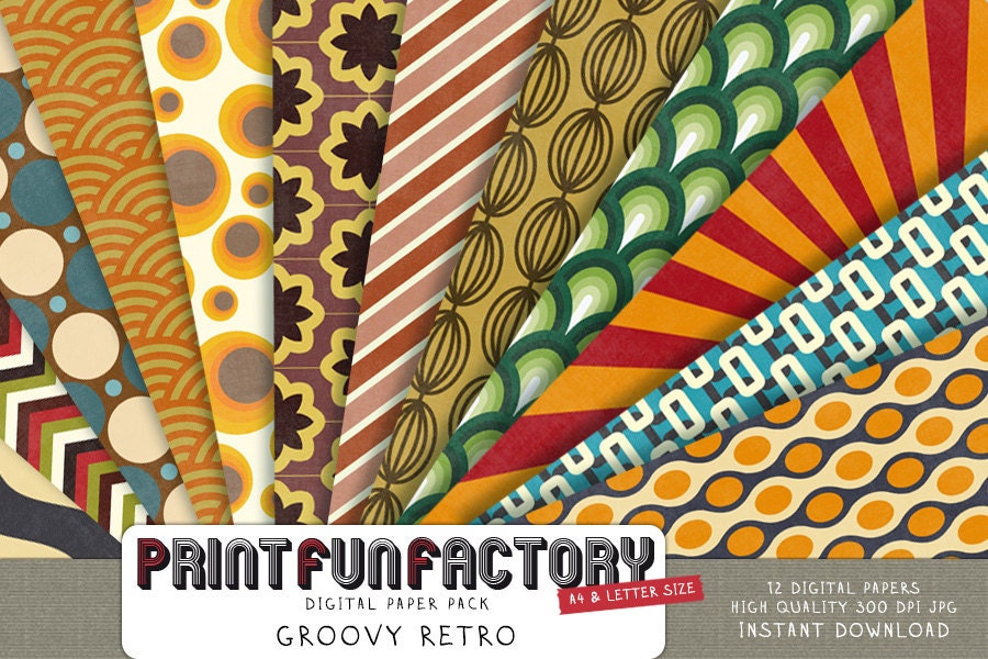 Retro scrapbook paper Groovy retro seventies patterns 12