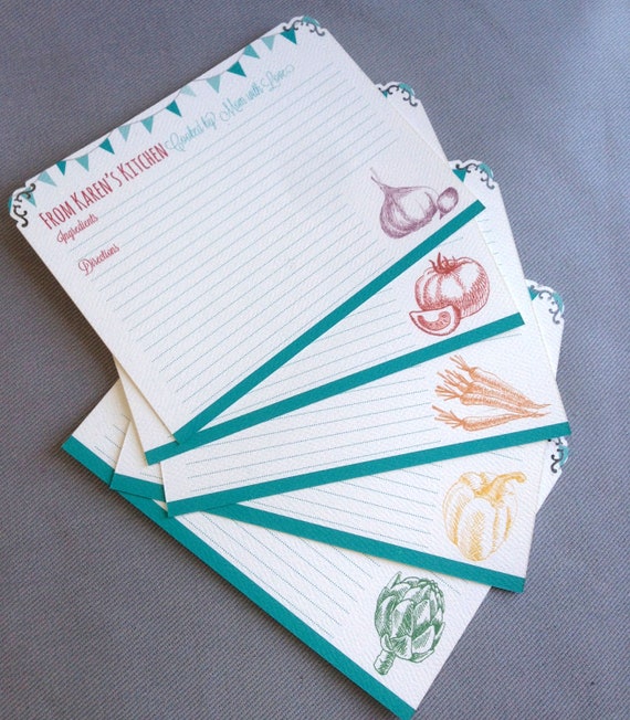 Set of 20 Personalized Recipe Cards with Die Cut Corners