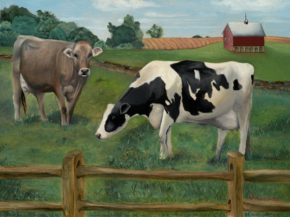 Cows Farm Print Cow Painting