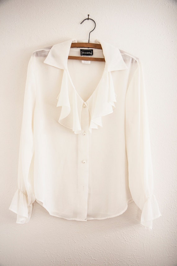 Items Similar To White Vintage Ruffle Collar Blouse On Etsy