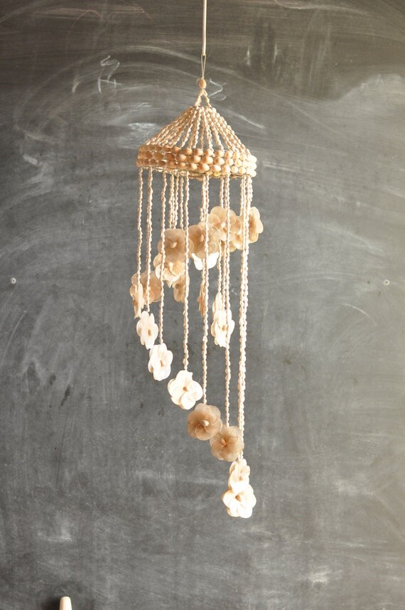 Vintage Cowrie And Capiz Shell Hanging Mobile Garden Art Home