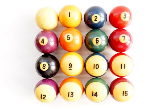 Vintage Standard Size Pool Balls / Billiard Balls Complete