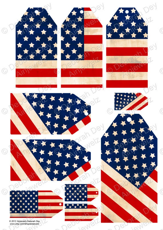 Vintage Stars & Stripes Flag USA Gift Tag Collage