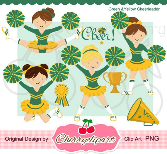 Green &Yellow Cheerleader Digital Clipart Set for Personal