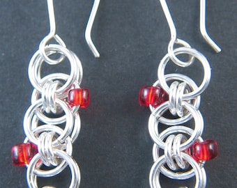 Items similar to Red and Silver Helm Chain and red lampwork heart ...