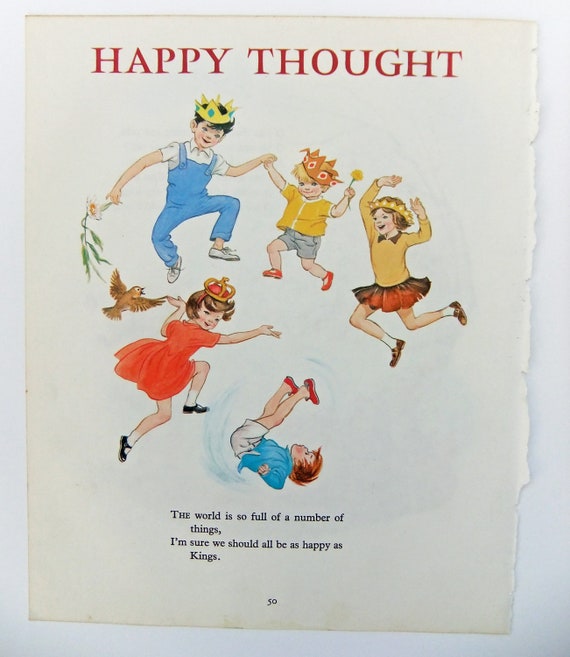 Happy Thought Vintage Picture and Poem by Robert Louis