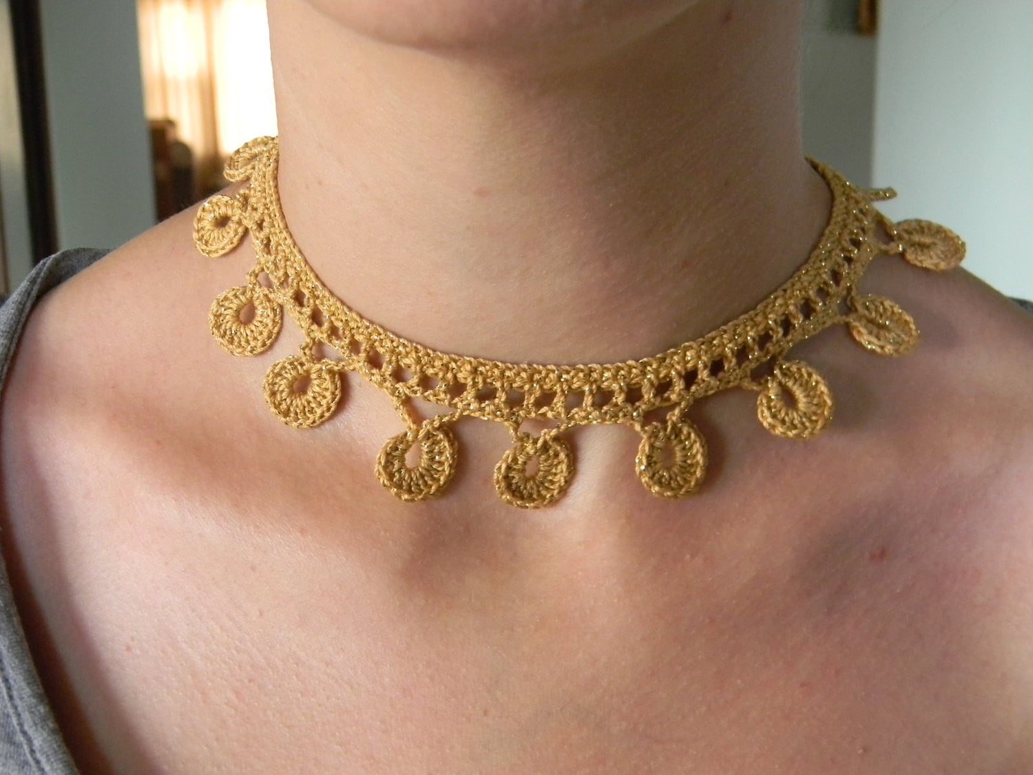Crochet necklace pattern PDF for Golden coins