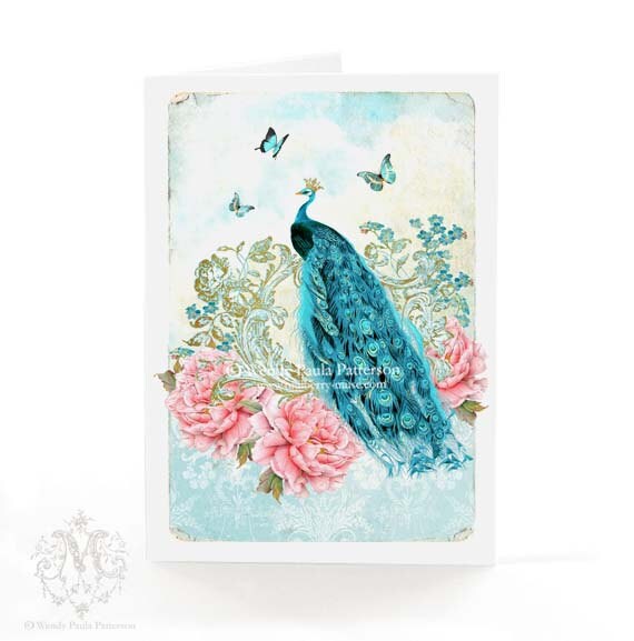 Peacock Greeting Card Ormalu Roses Peacock By Mulberrymuse On Etsy