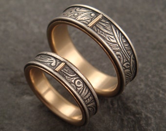 Wedding Ring Set - Commitment Rings - Sunflower Pattern Sterling Silver ...