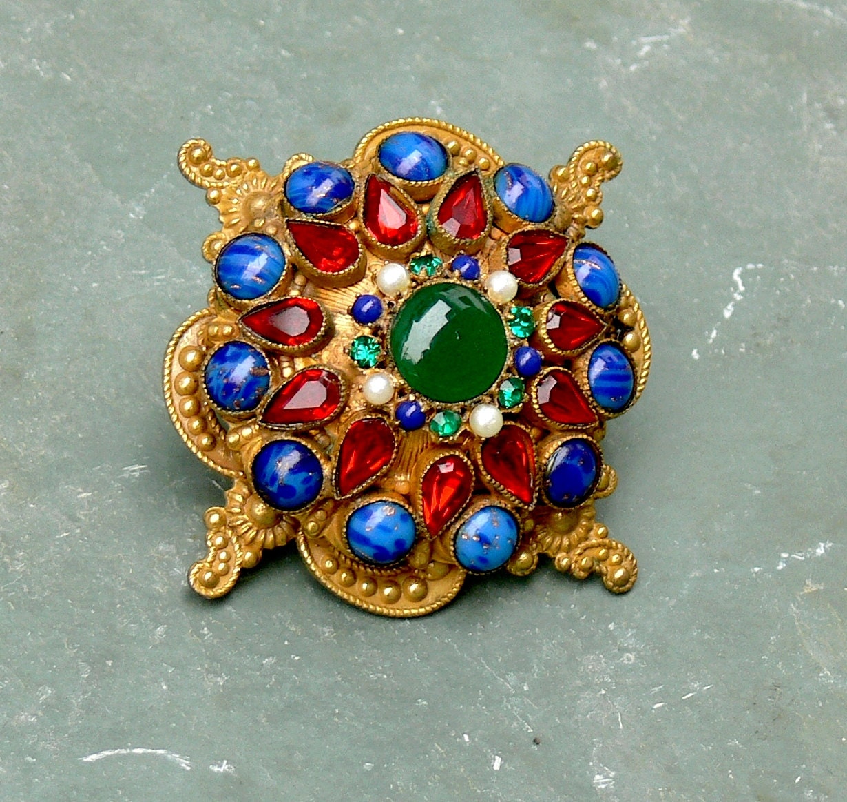 Vintage Red Rhinestone Dome Brooch Original By Robert By Jujubee1
