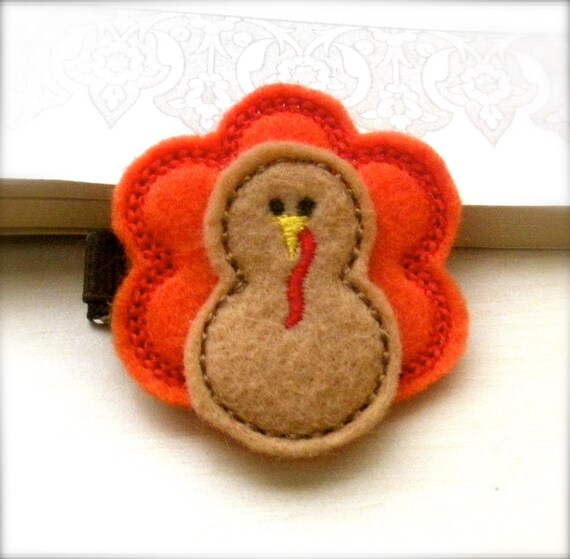 Items similar to Thanksgiving Turkey Felt Child Hair clip, Embroidered ...