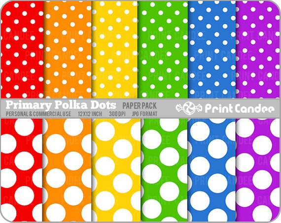 Primary Polka Dots Paper Pack 12 Sheets Personal and