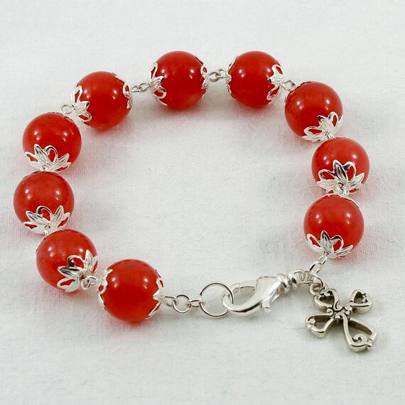 Items similar to Rosary Bracelet with Red Quartz Gemstones, Handmade ...