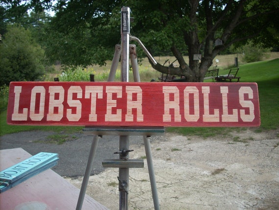 LOBSTER ROLLS shabby Primitive Wooden Sign ocean beach