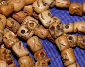 Bone Skull Beads 2 Hand Carved Bone Skulls 1 Pair Day of the Dead Sugar ...