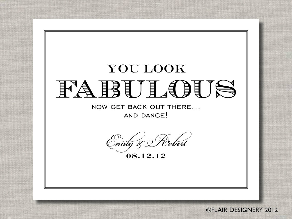 You Look Fabulous – 8 x 10 Wedding Poster, Sparkler Send Off Sign, Bar ...