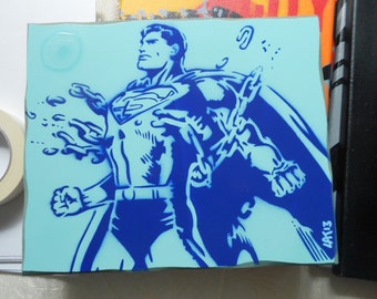 paintings of superman on wood,stencils & spraypaints,pink,red,blue,kids ...