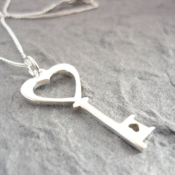 Items similar to Sterling silver Handmade Heart Key Pendant on Etsy