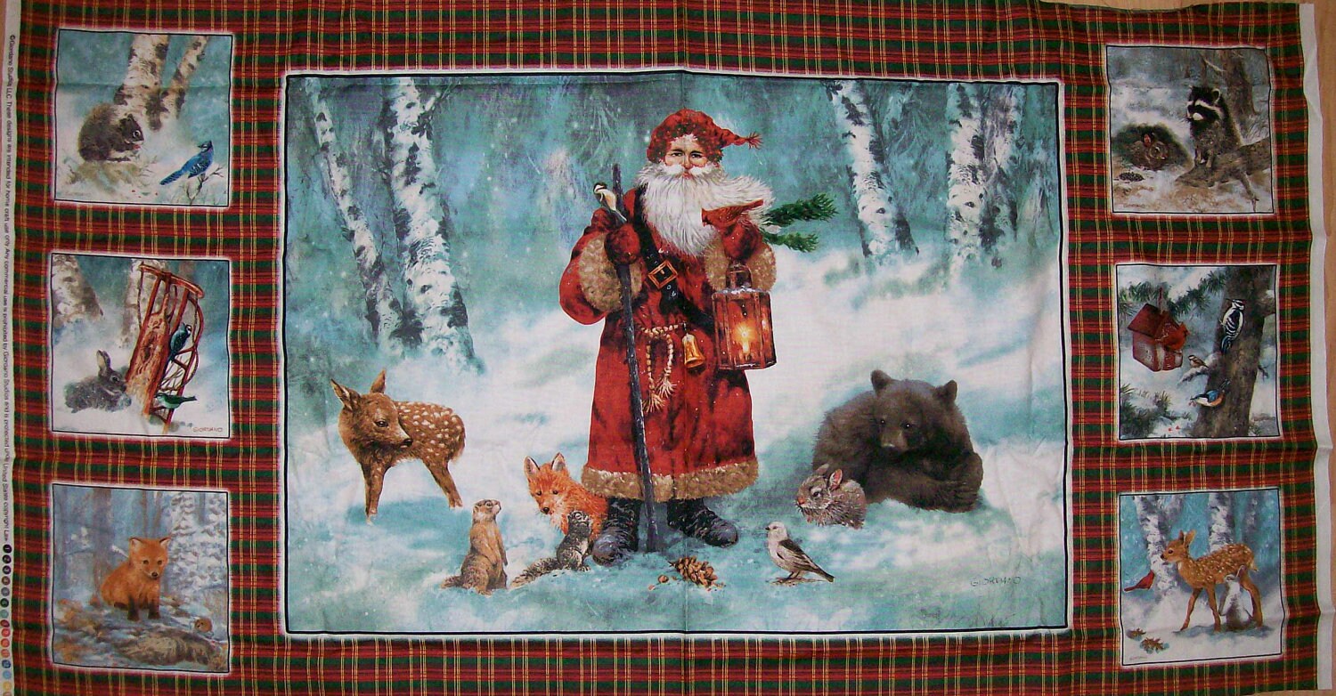 A Gorgeous Woodland Santa Christmas Holiday Fabric Panel Free