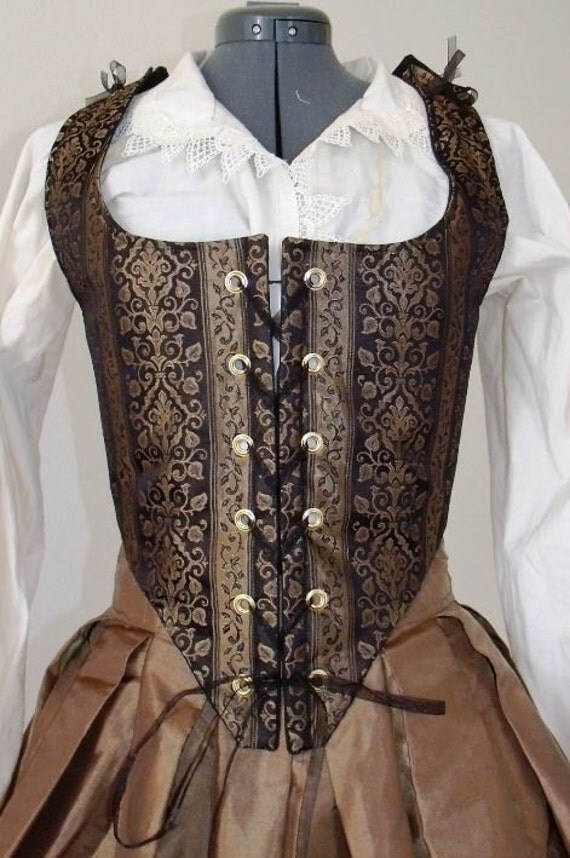 Renaissance Medieval Steel Boned Damask Bodice 36 30