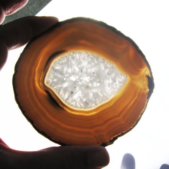 Sliced Amber Agate and Creamy Quartz Geode