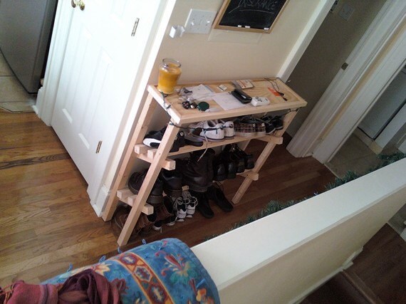 Shoe Rack and Table with stain trim and by AJsFurnishings on Etsy