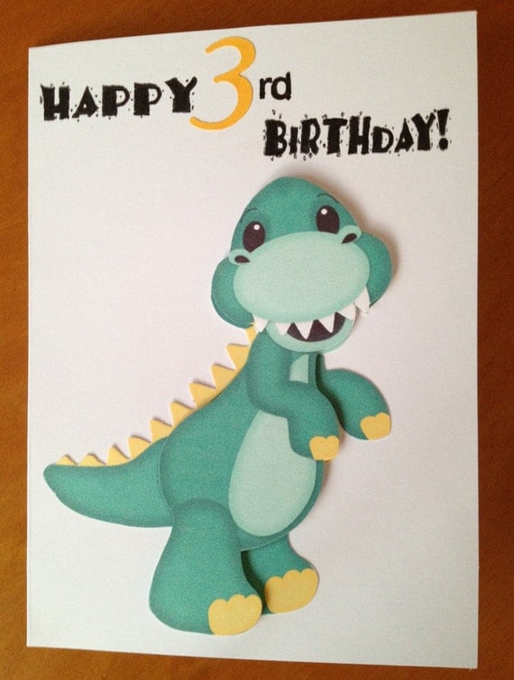 Dinosaur 3rd Birthday card by DaisyCreationsbyJess on Etsy
