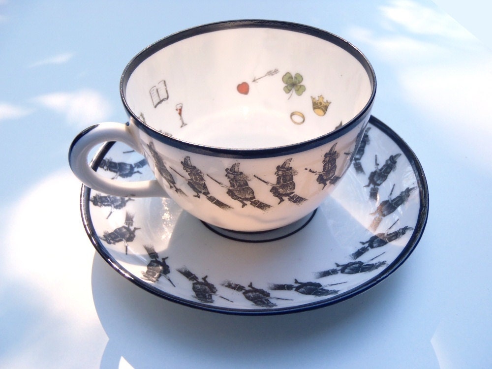 Antique Witch Tea Cup and Saucer Porcelain Tea Leaf Fortune