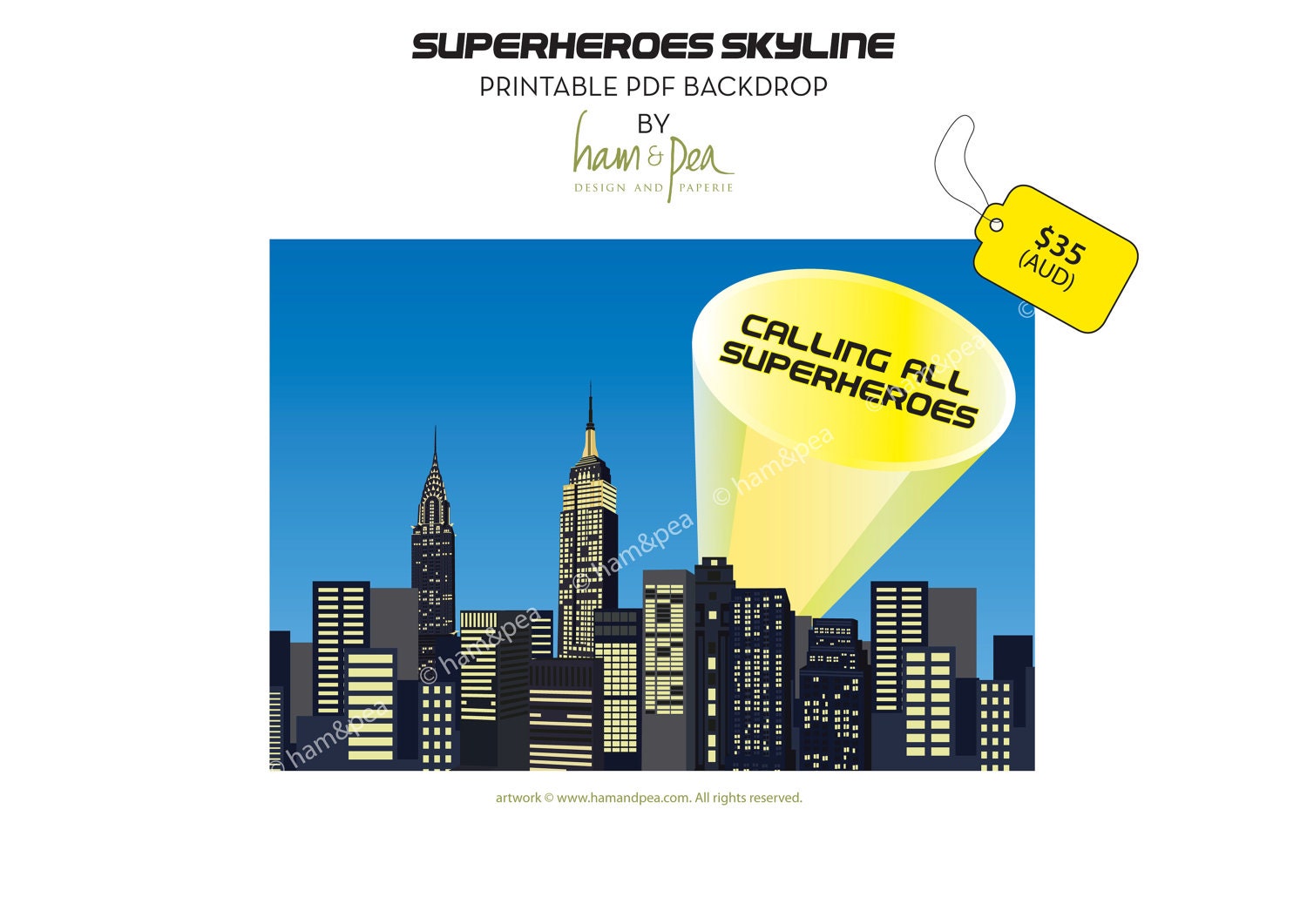 Superhero Skyline Printable backdrop