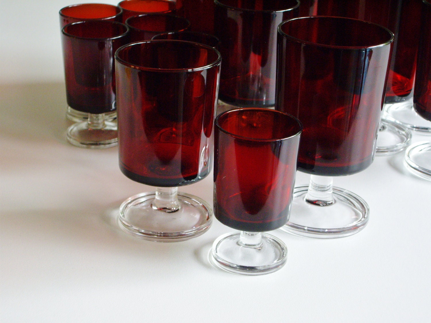 Ruby Red Luminarc Cavalier Glass Set 18 pieces by Vintagerous