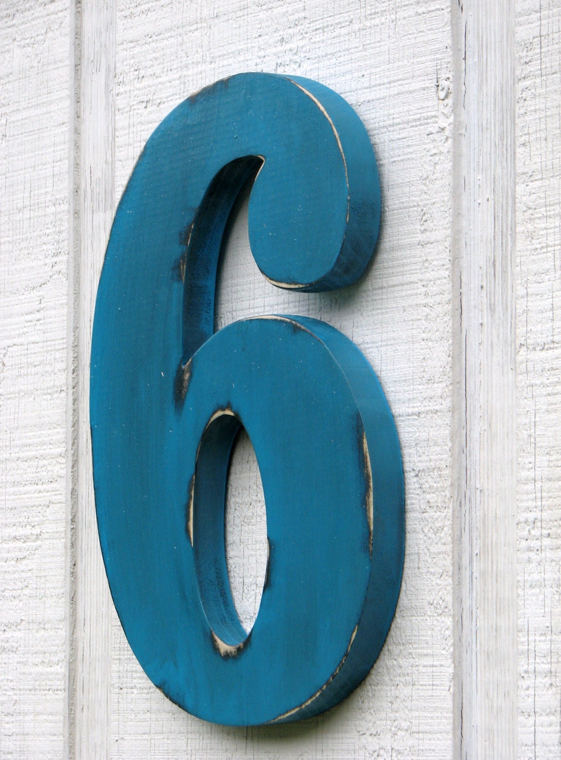 Rustic Wooden Numbers 6 Distressed Painted Island