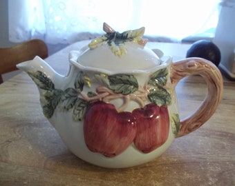 1991 Apples Teapot CBK Ltd. ceramic apple tree branch handle with ...