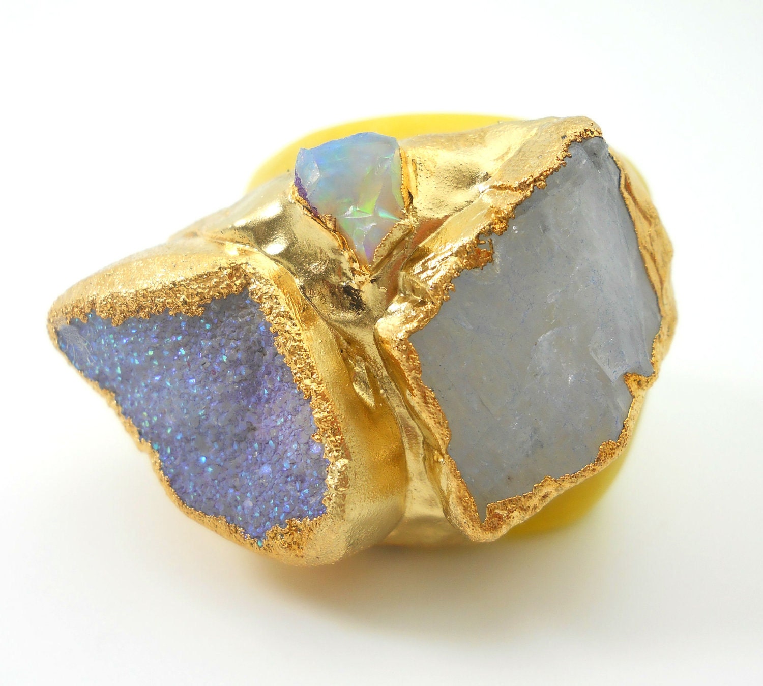 HUGE Raw moonstone fire opal and druzy statement by jennleeluxe