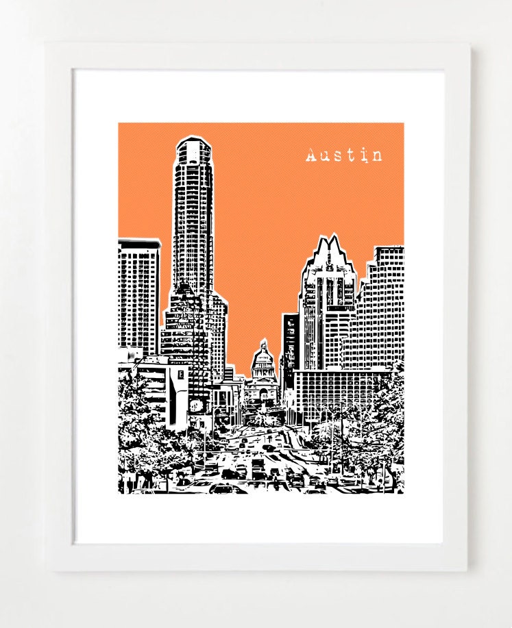 Austin Skyline Print Austin City Art Austin by BugsyAndSprite