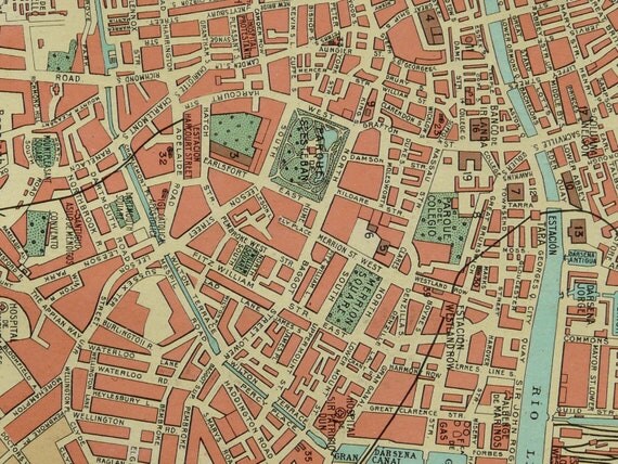 1900 Antique rare city map of DUBLIN IRELAND. by AntiquePrintsOnly