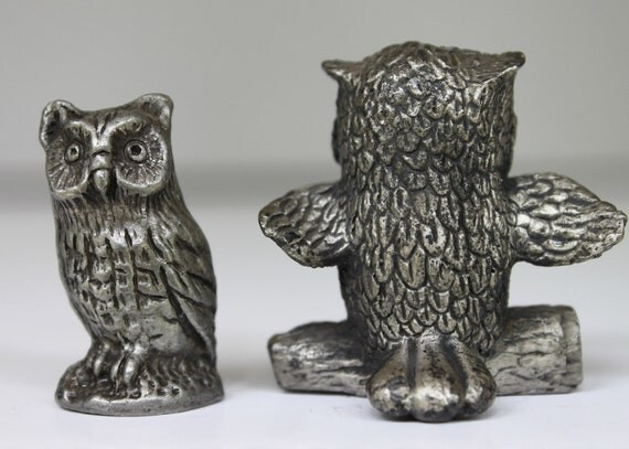 Pair of Vintage Pewter Owl Figurines