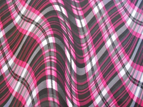 Funky Hot Pink & Black Plaid print on White Lycra 60