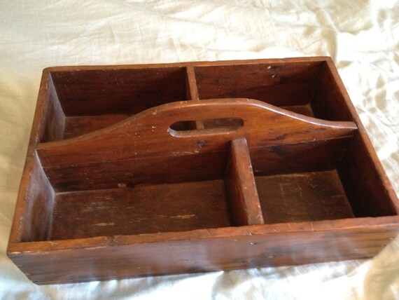 vintage wooden carry all handled tray / tool box