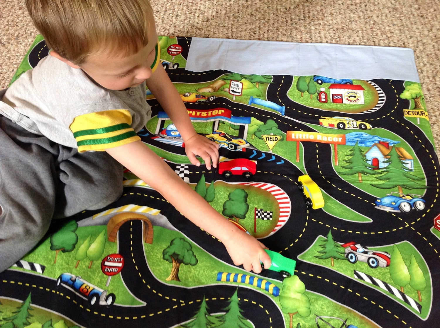 LARGE Children's Fabric Racetrack Playmat with Parking