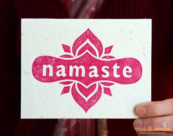 Greeting Card Namaste hand block printed on natural paper