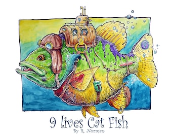 Funny fish art | Etsy