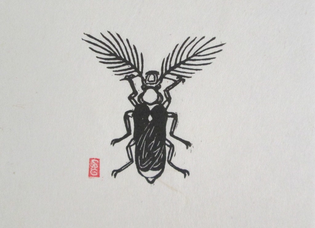 Glowworm Male Insect Lino Block Print Beetle Art