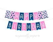 Items similar to Printable Birthday Banner in Preppy Pink & Navy on Etsy