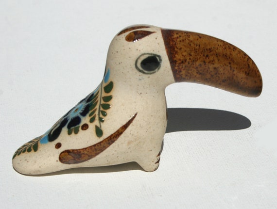 Mexican Folk Art Toucan Pottery Painted Toucan Decorated with