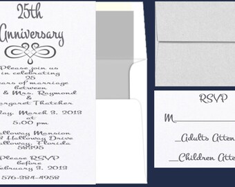 25th Anniversary Invitation, Metallic Paper, Silver Anniversary ...