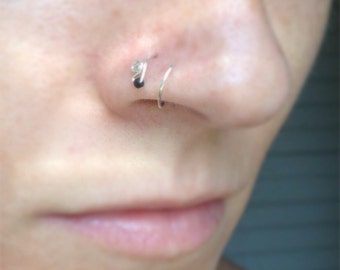 Squared Double Loop Nose Ring in Gold Rose Gold or by bijoufish