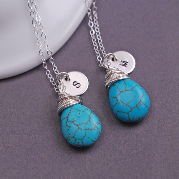 Items similar to Bridesmaid Gift, TWO, Turquoise Necklace, Personalized ...