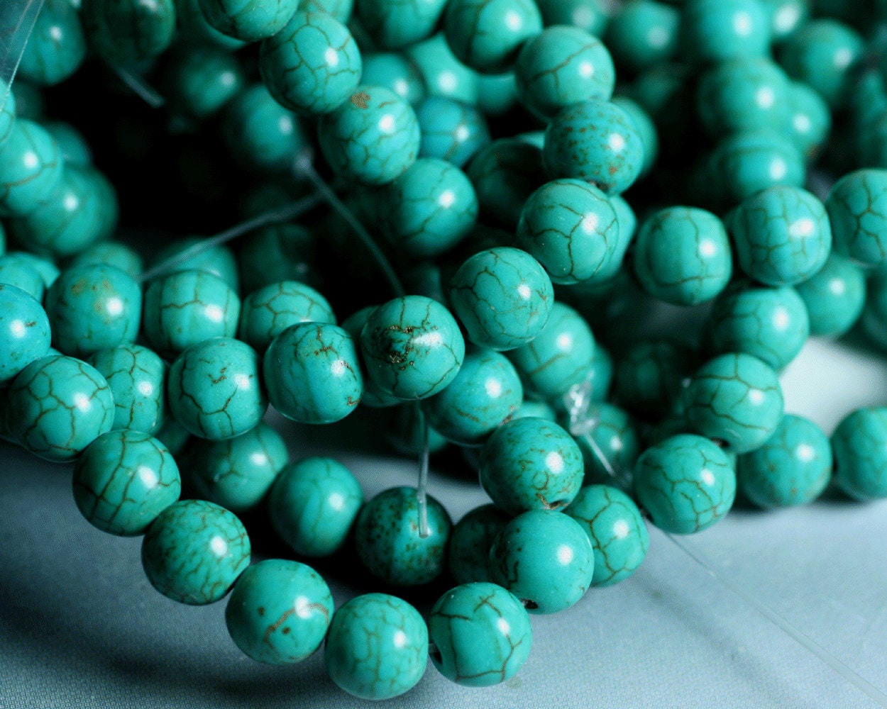 Turquoise dark blue-green 7mm round 15-inch by GemmeTresor on Etsy