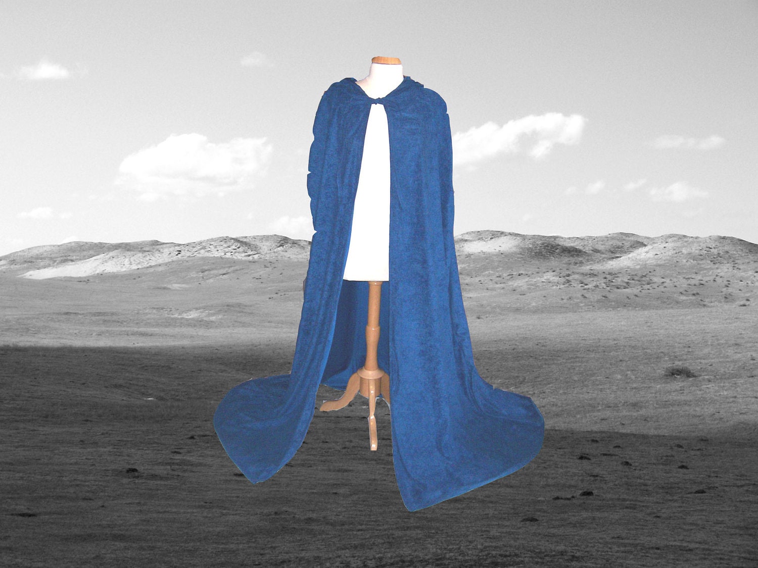 Blue Ocean Hooded Cloak Cape Renaissance by ColorTheWorldArt