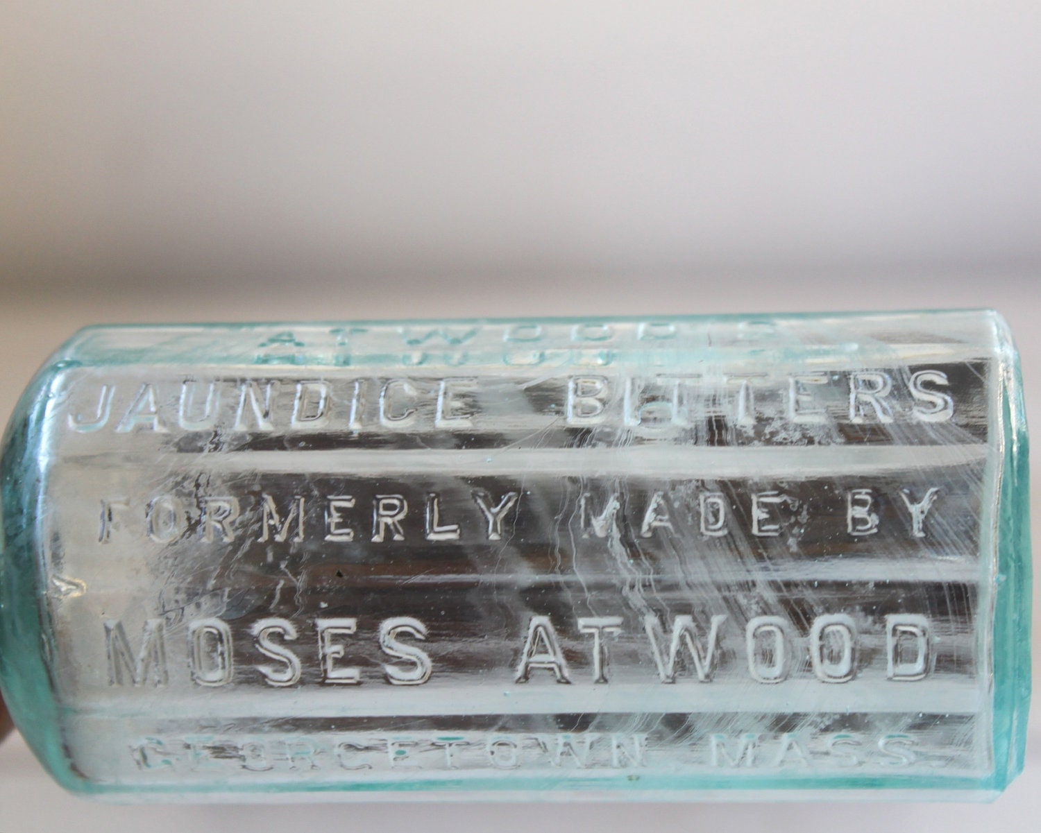 antique bottle. Atwood's Jaundice Bitters. 12 sided aqua